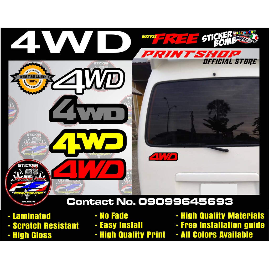 4WD sticker marking for 4x4 cars, multicab, bongo, elf, truck cut-out ...