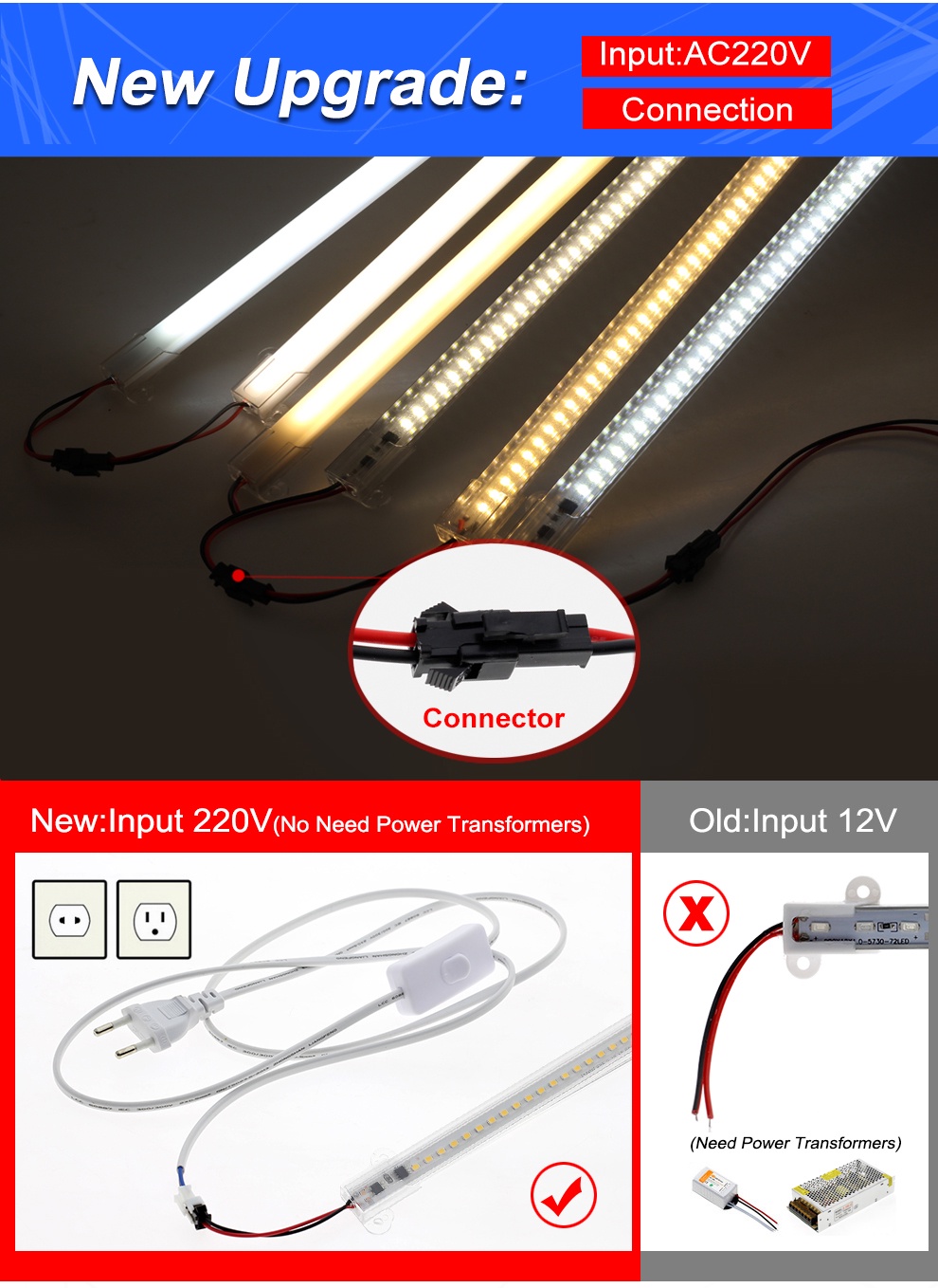 SMD2835 LED Tube AC 220V 8W High Brightness Hard Rigid LED Strip Bar ...