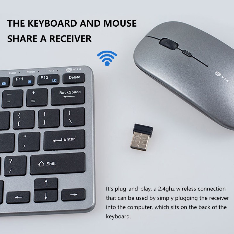 V2S KM600 Rechargeable Wireless Keyboard and Mouse Mute Ultra-thin ...