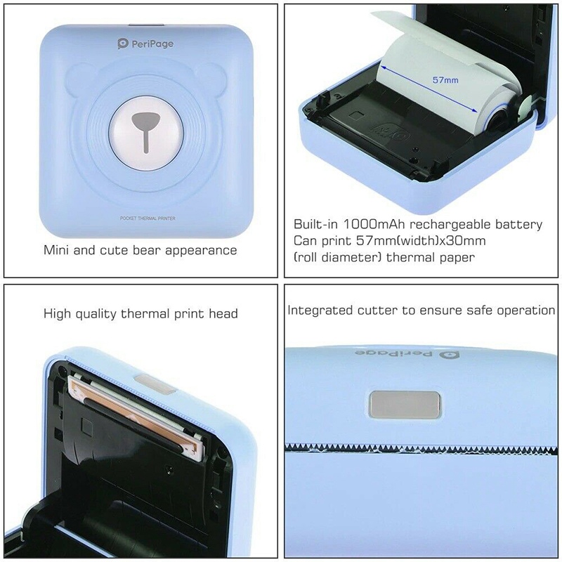 Peripage A6 58mm Portable Bluetooth Mini Pocket Printer Inkless Label Thermal Printer For ...