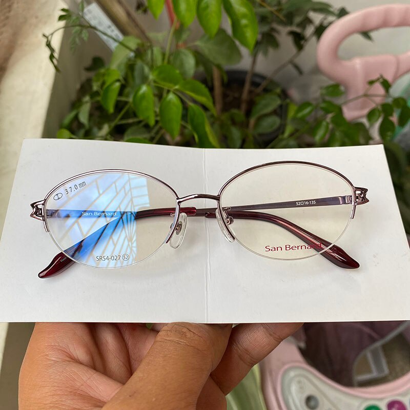 Japan Style Women Metal Spectacles Frames Violet Half Rim Oval Eyewear ...