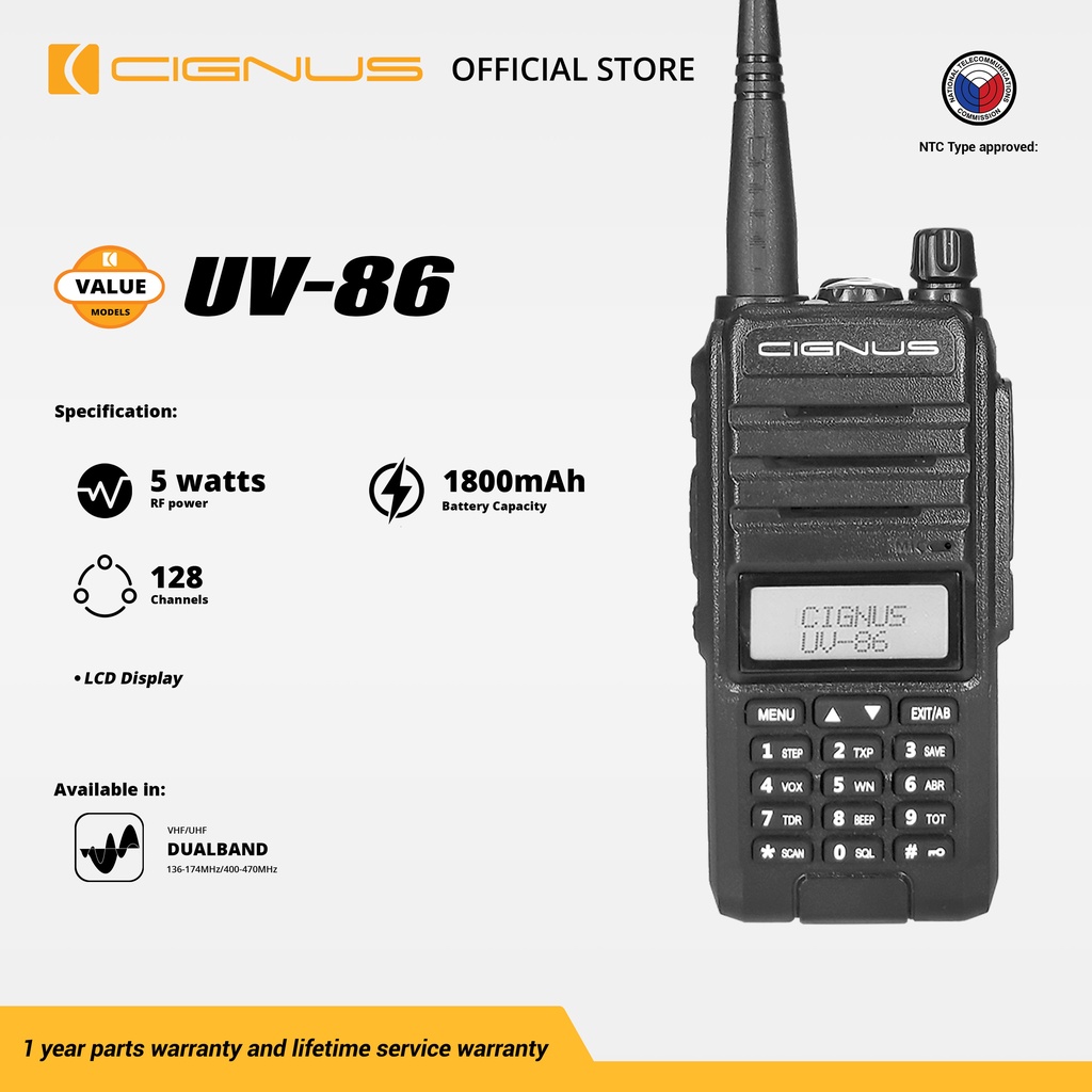 CIGNUS VALUE MODEL UV-86 DUAL BAND 5WATTS Two Way Radio | Shopee ...