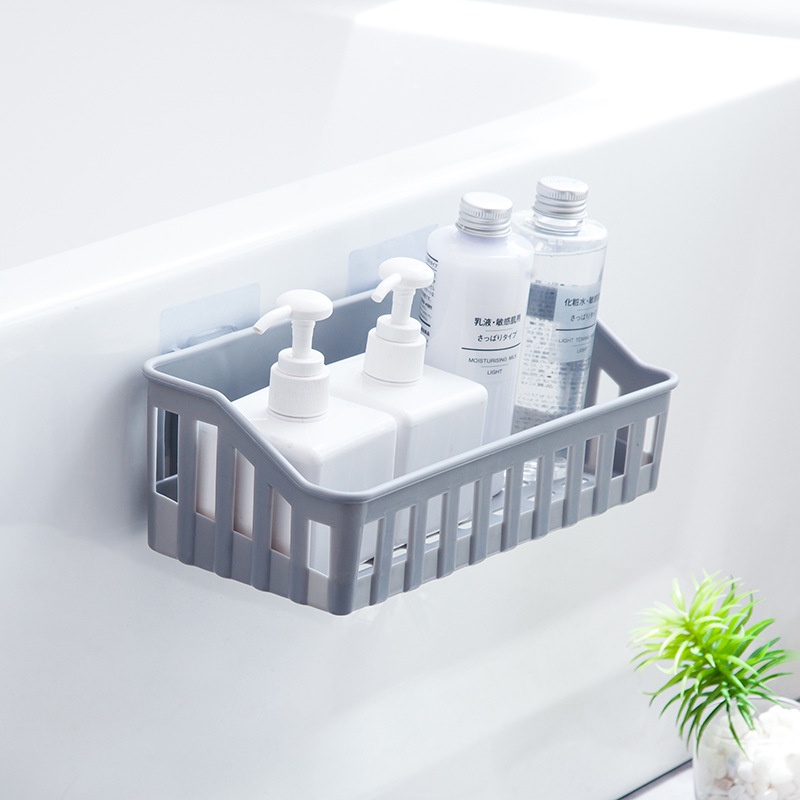 Bathroom Plastic Storage Rack Self Adhesive Seamless Kitchen Wall ...