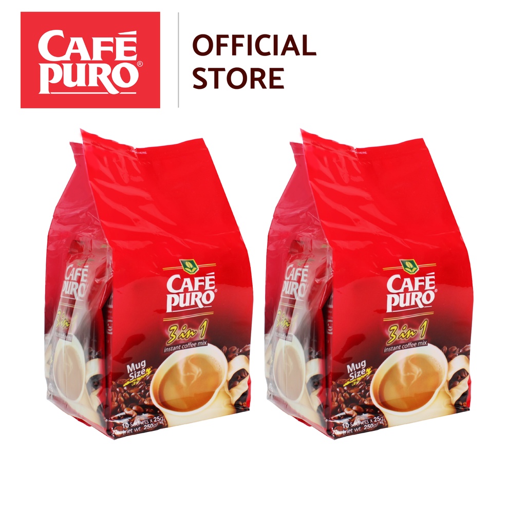 CAFE PURO 3-in-1 Coffee 25g x 10 Sachets / Bag - Pack of 2 | Shopee ...