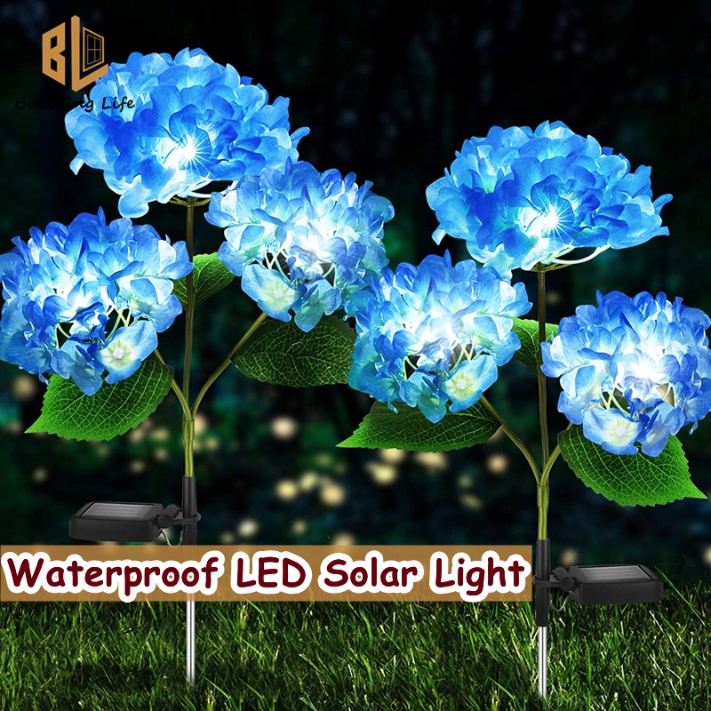 Waterproof LED Solar Hydrangea Lights Simulation Flower Light Ground ...