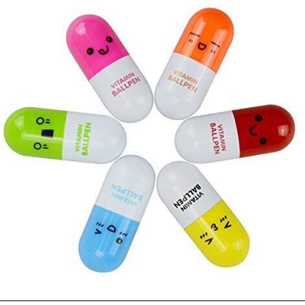 Cute Kawaii Capsule Creative Pill Ball pen Set Telescopic Vitamin ...