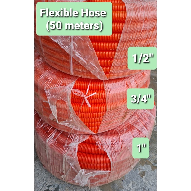 Flexible Hose 1/2" 3/4" 1" (50 meters per roll) Orange Conduit Flexible Hose Electrical ...