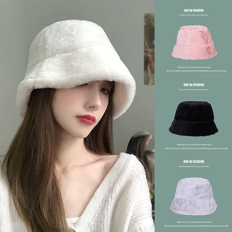 Bucket Hat for Women Faux Fur Thick Warm Comfy Fisherman Cap Headwear ...