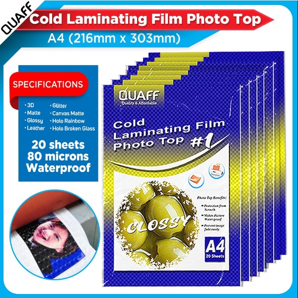 QUAFF Photo Top Cold Laminating Film A4 Size (20 pcs per pack) | Shopee ...