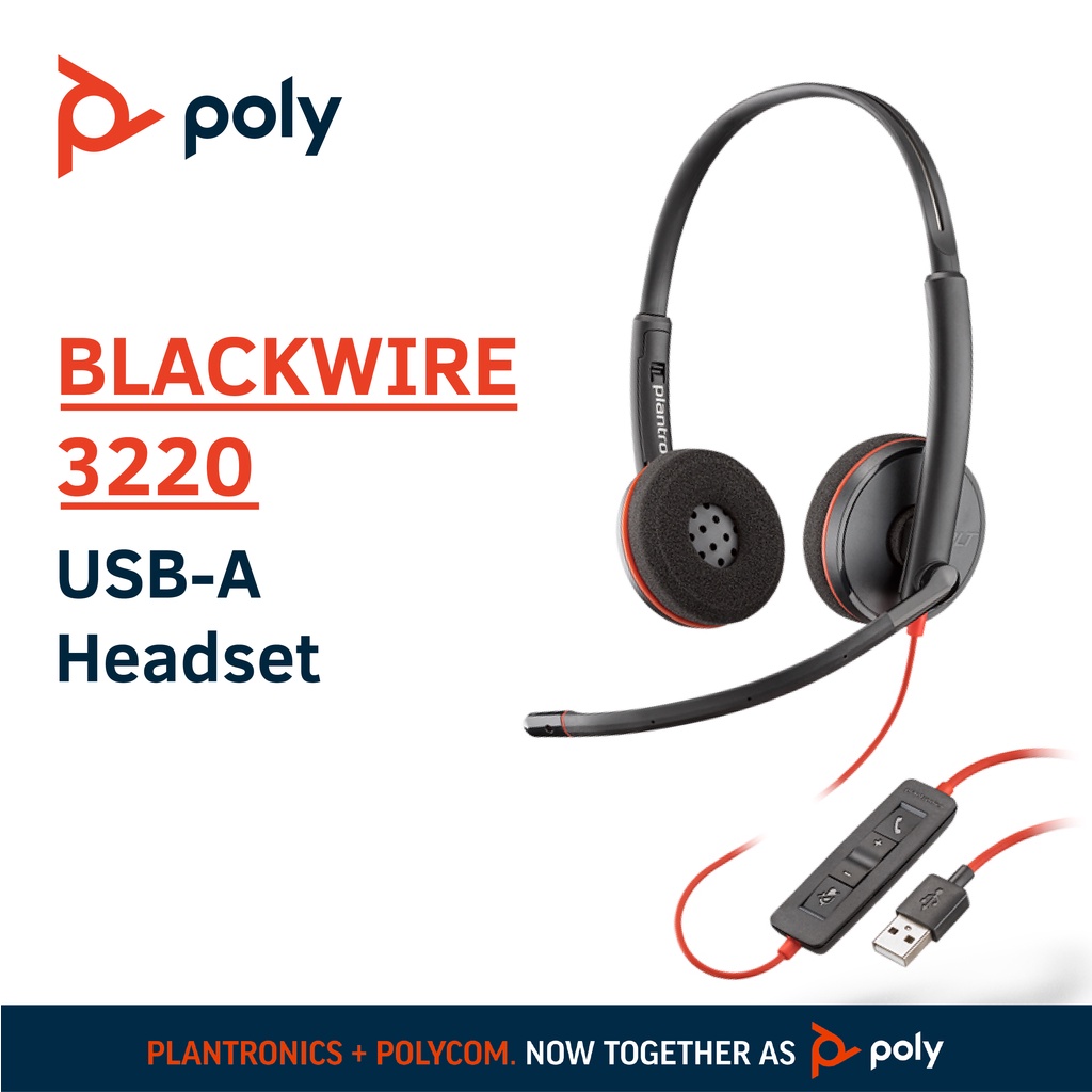 Poly Plantronics Black Wire C3220 3220 USB-A Headset With Noise ...