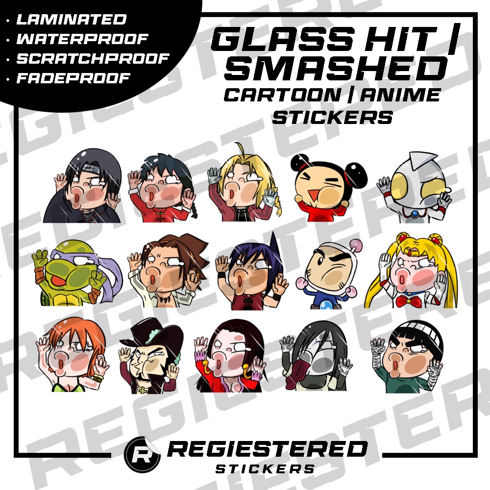 PT. 4 Glass Hit Smashed Cartoon Anime Sticker Pucca Ninja Turtle Sailor ...