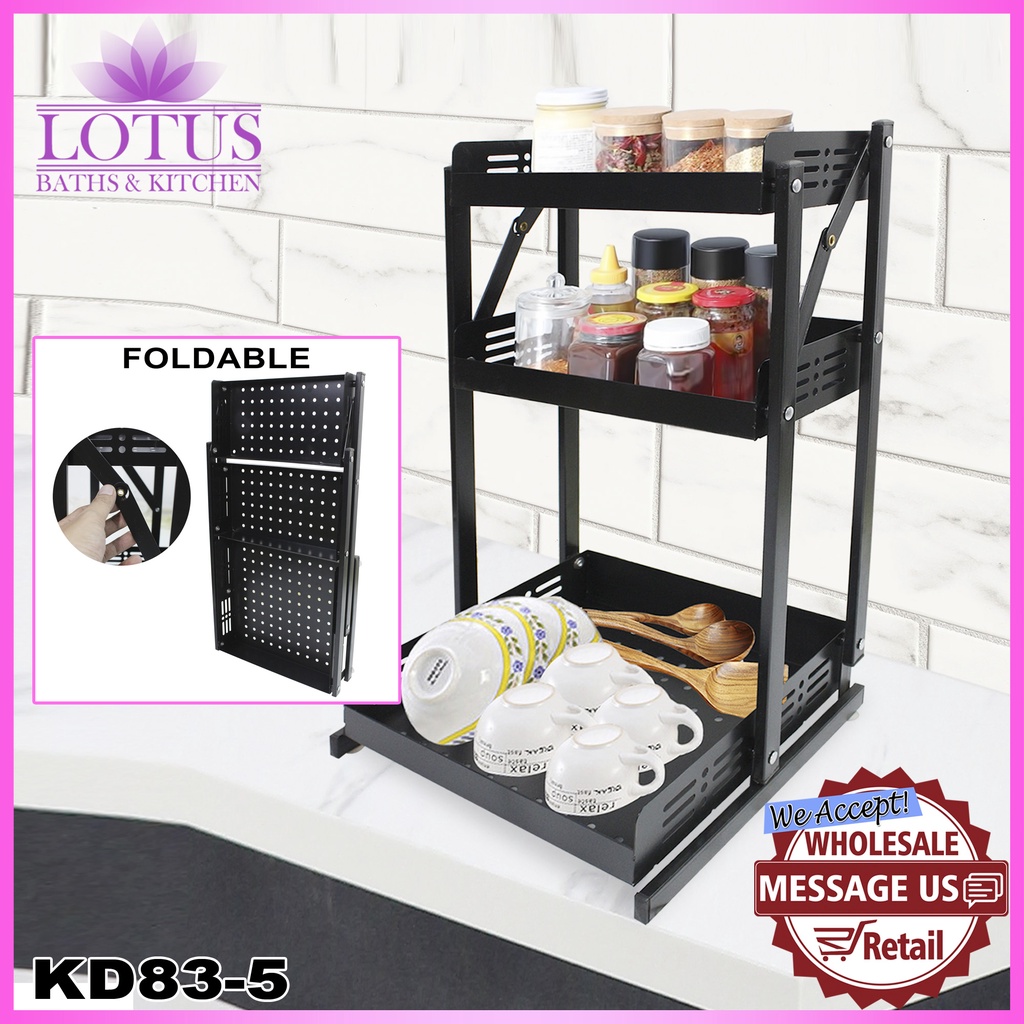 Lotus Baths KD83-5 Foldable Stainless Steel Spice Rack 3 Tier Kitchen ...