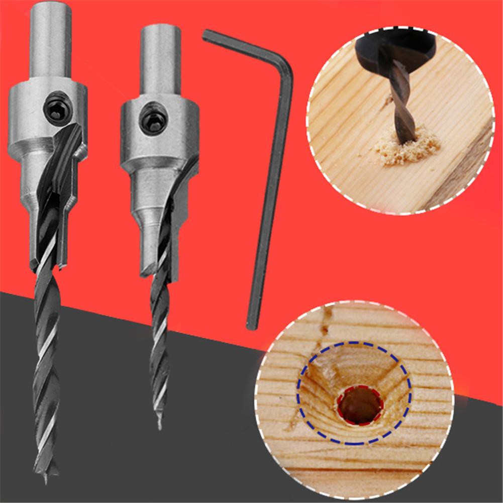LU 2 PCS Woodworking Countersink Drilling 3 Step Pilot Drill Bit Set ...