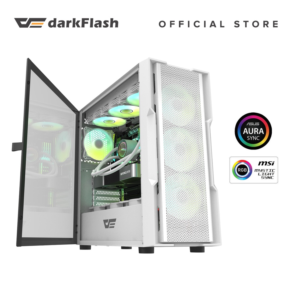 DarkFlash Dk431 Metal Full Mesh Front Panel E-Atx Gaming Case With 4Pcs ...