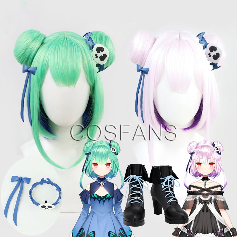 VTuber Uruha Rushia Wig Buns Hololive Fantasy Necromancer Cosplay Short ...