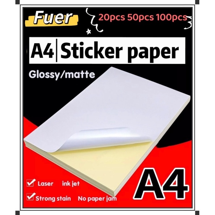 A4 Printable Sticker Paper Glossy and matte 105 gsm 20 Sheets 50sheets ...