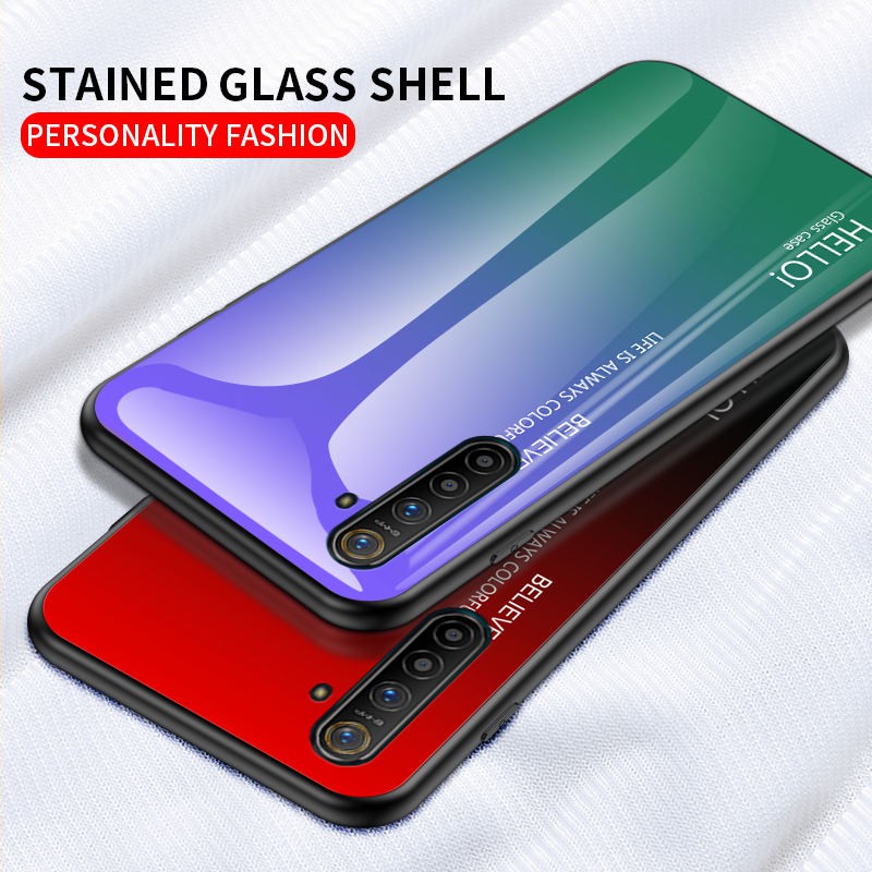 Realme XT Case Gradient Tempered Glass Back Cover Phone Case OPPO ...