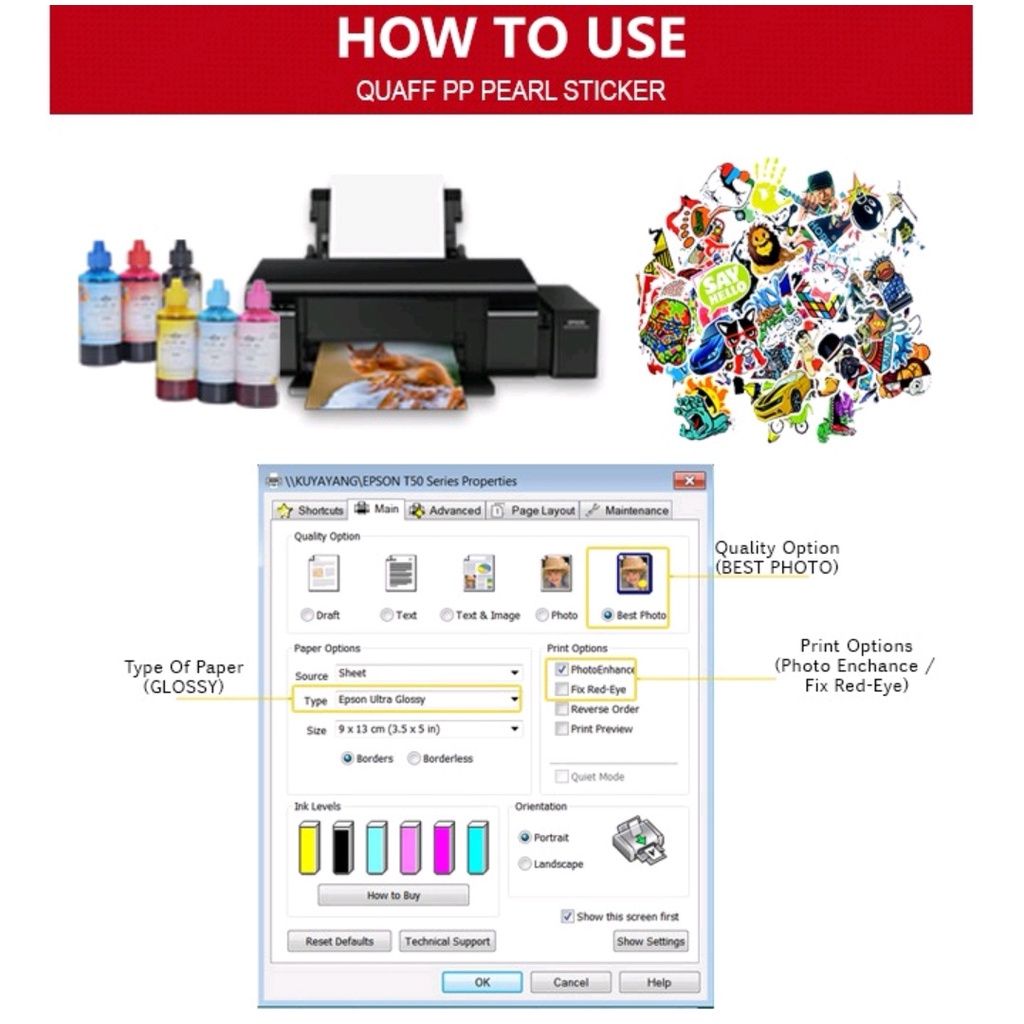 QUAFF PET Printable Label Sticker Waterproof 180GSM A4 Size ( PP Pearl ...