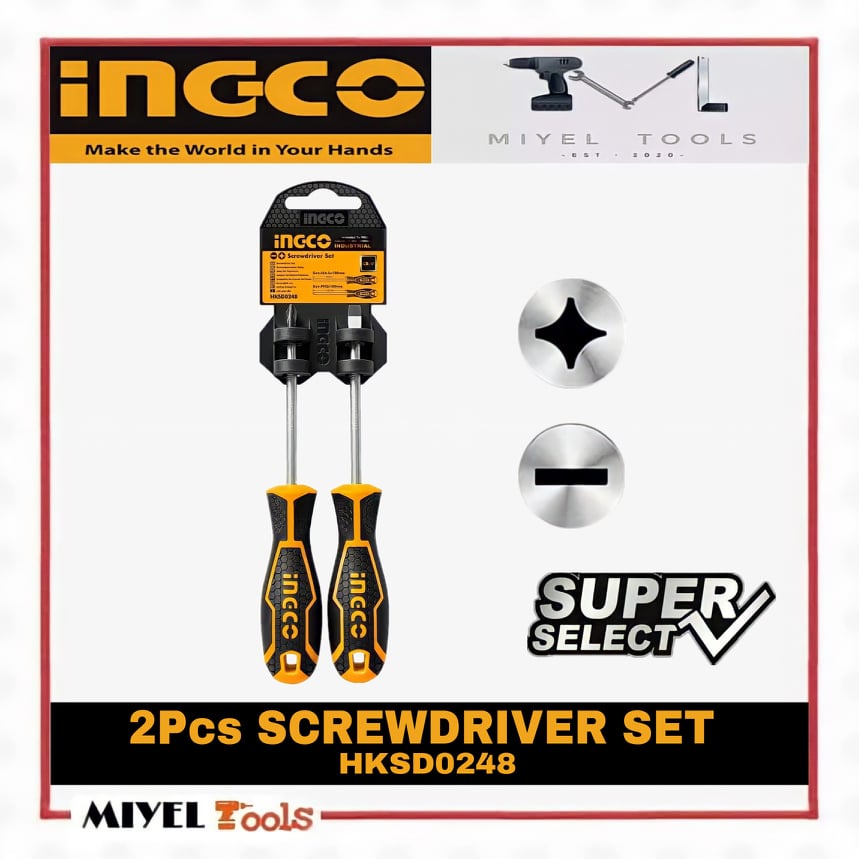 Ingco 2pcs Industrial Screwdriver Set Magnetic and CrV (HKSD0248 ...