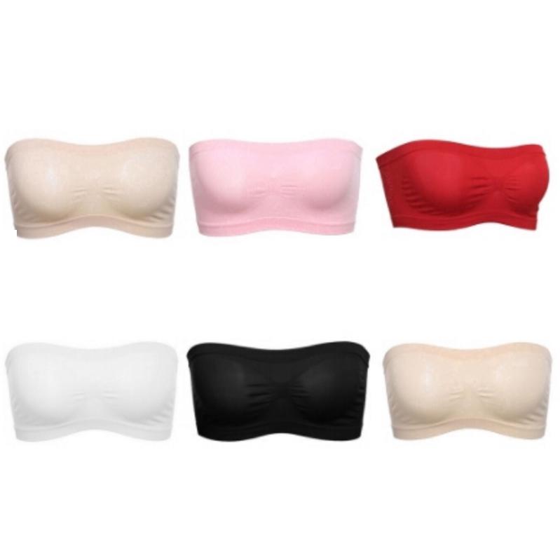 Womens Basic Stretch Strapless Seamless Tube Bra Top Bandeau Underwear