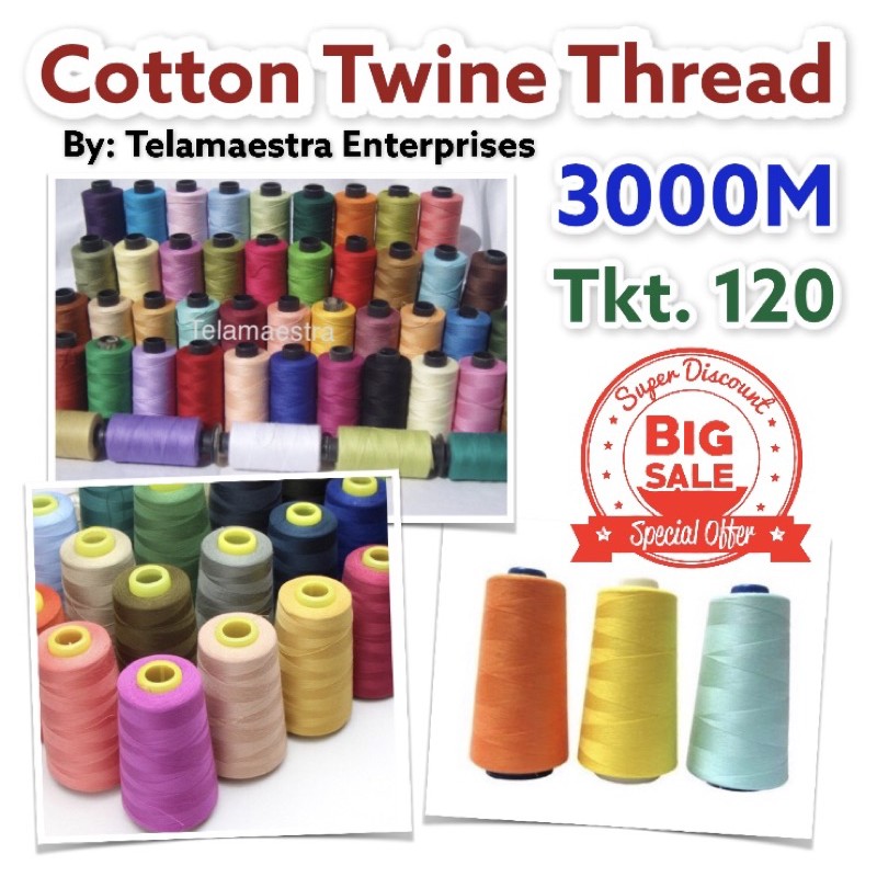 Sinulid Cotton Twine Colorful Sewing Thread in Cone 3000m / Tkt.120 ...