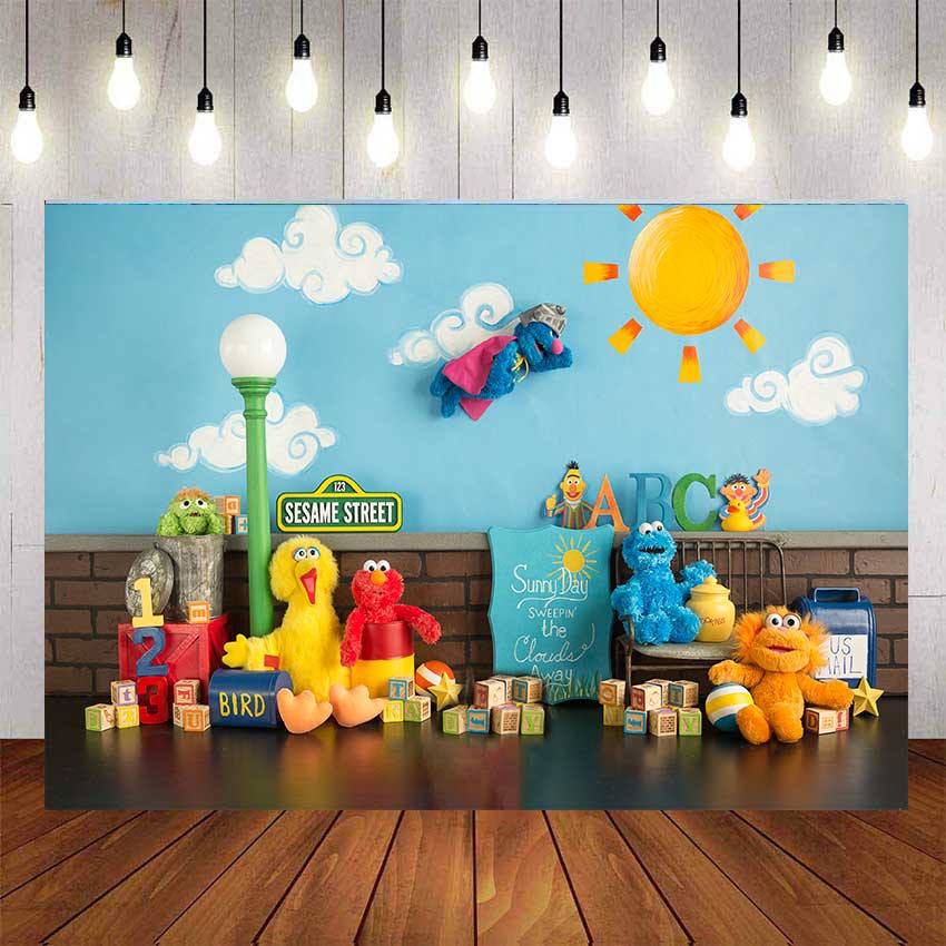 Sesame Street Blue Wall Child Birthday Party Portrait Photo Background ...
