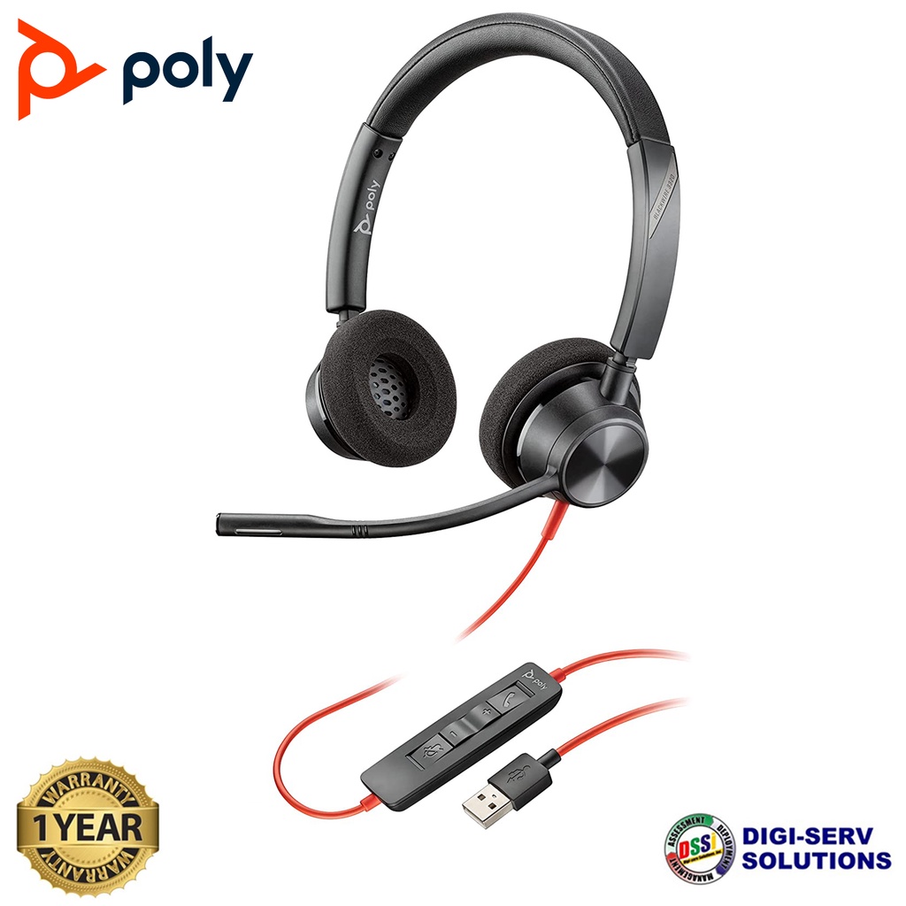 Poly Blackwire 3320 (BW-3320) USB-A Corded Headset, with Boom Mic ...
