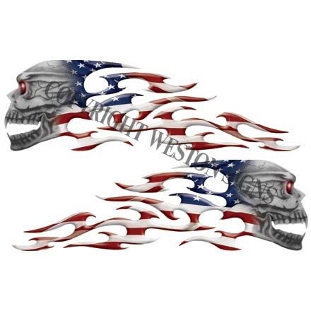 2xWeston Signs American Flag Motorcycle Gas Tank Tribal Skull Flames ...
