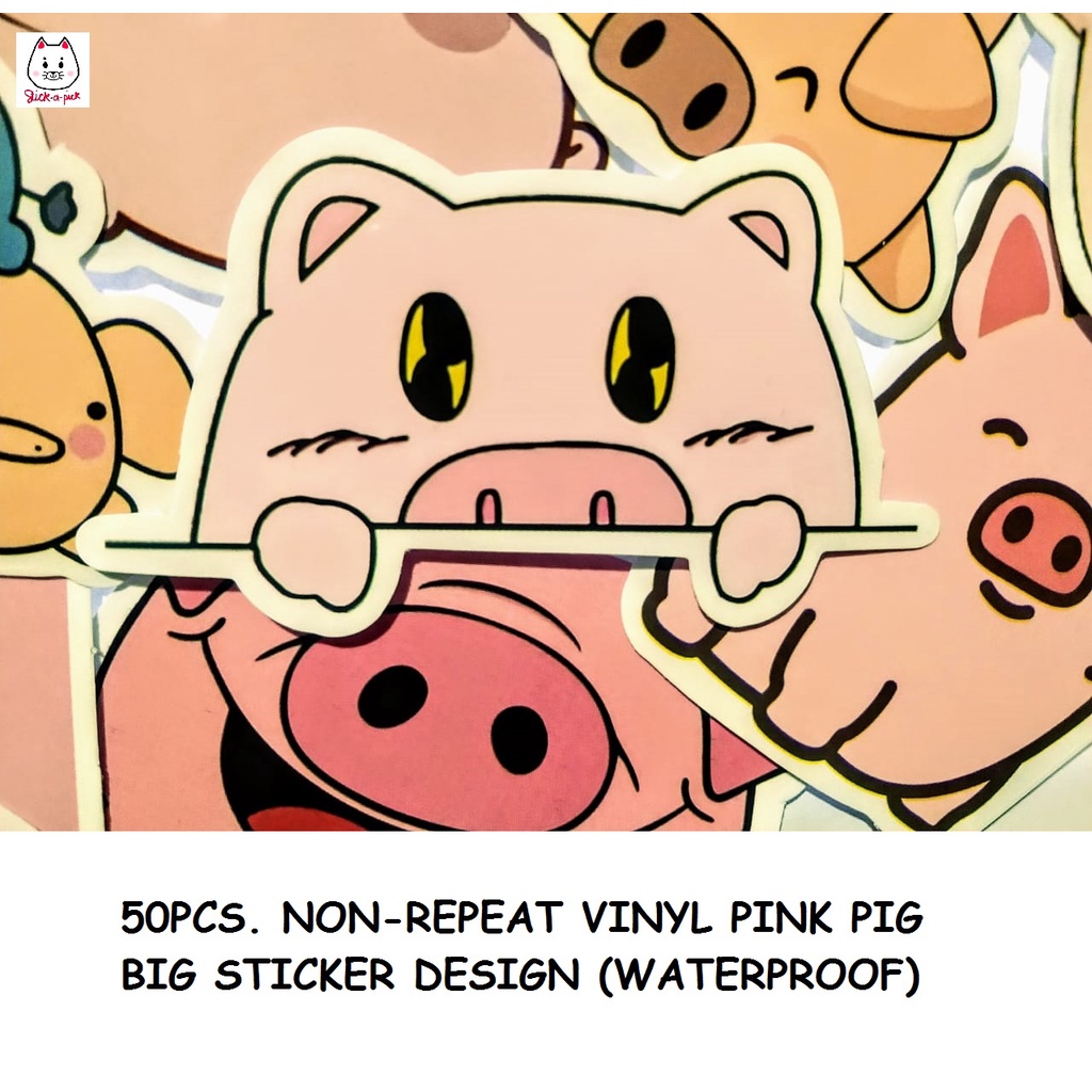 50PCS. KAWAII PINK PIG BIG STICKER DESIGN WATERPROOF | Shopee Philippines