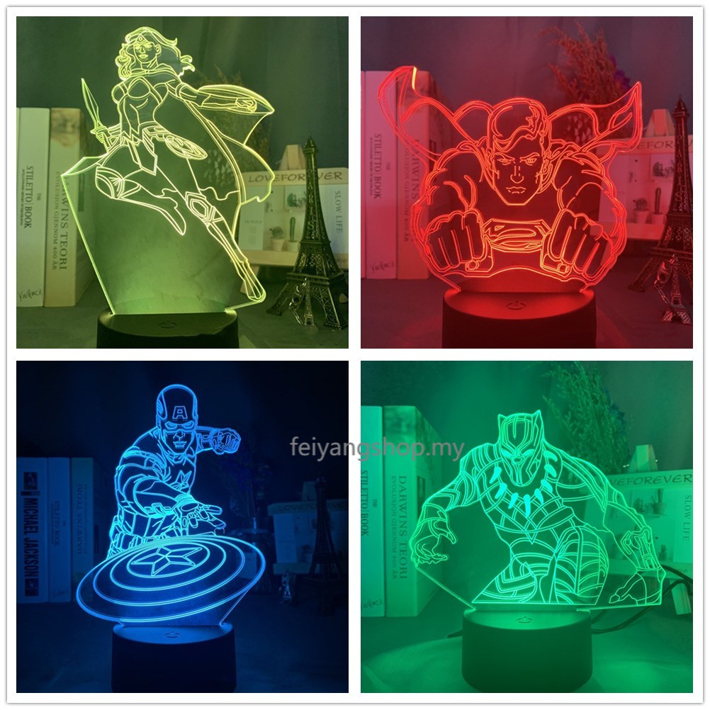 Marvel Series 3D Night Light Wonder Woman Captain America Thor Hulk ...