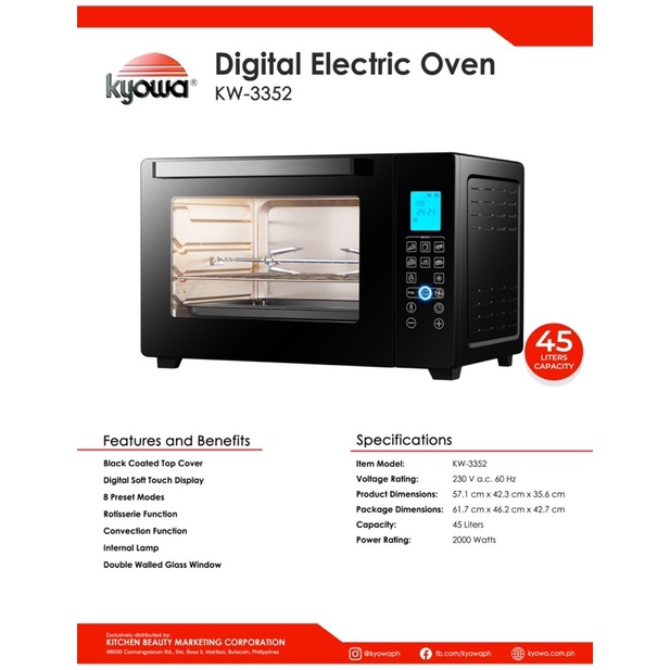 Kyowa Digital Electric Convection Oven 45 liters KW-3352 | Shopee ...
