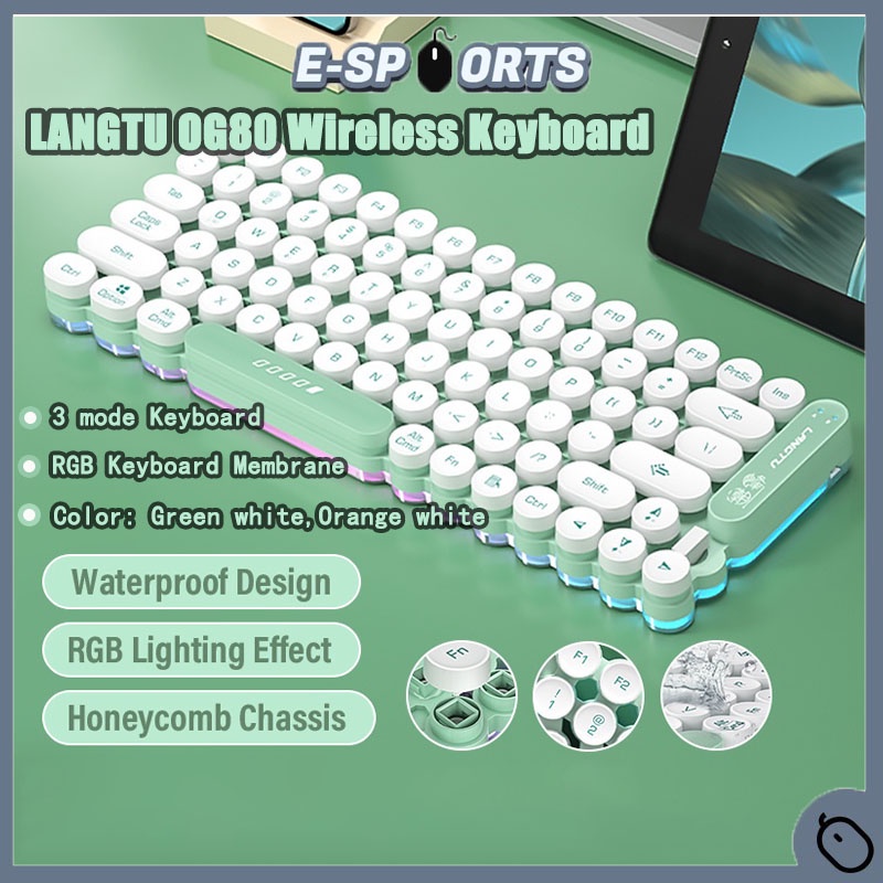 LANGTU OG80 Wireless Keyboard 3 mode Connection Mute RGB Keyboard ...