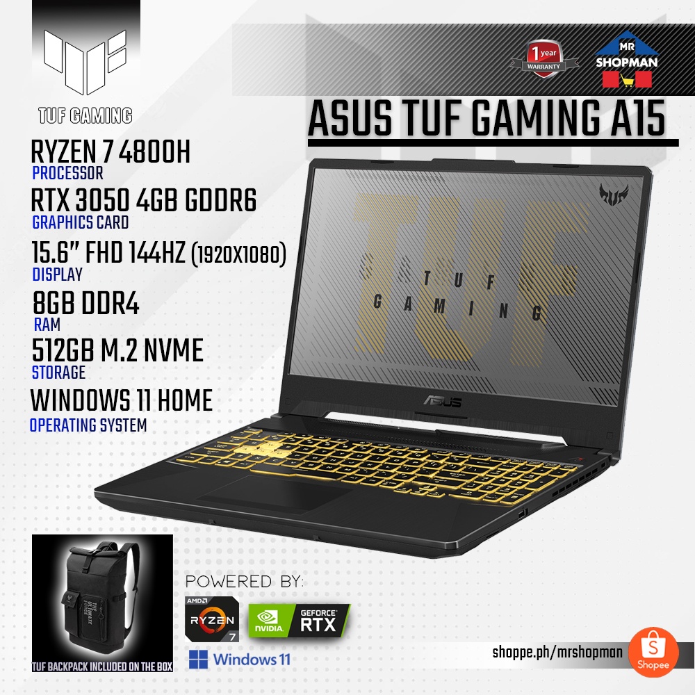Asus TUF GAMING A15 FA506ICB-HN120W 15.6" AMD Ryzen 7 4800H / 8GB RAM ...