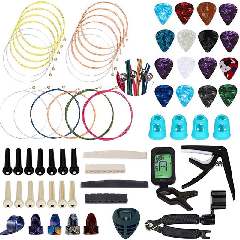 66 Pieces Acoustic Guitar Accessory Kit Guitar String Capo Picks 3-in-1 ...