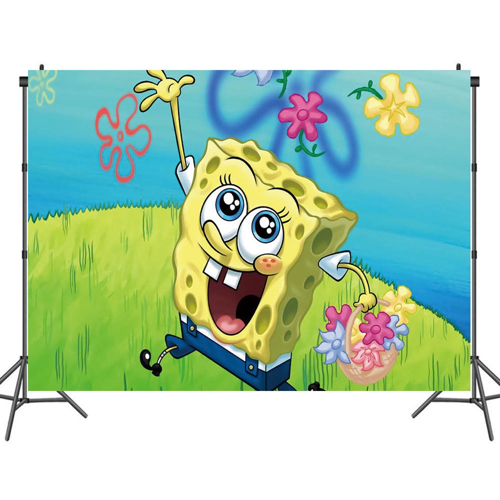 100x150CM SpongeBob Backdrop Happy Birthday Background Poster Patrick ...