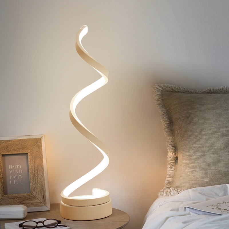 Unique Table Light LED Strip Wave Design Bedside Lamp Metal Base Desk ...