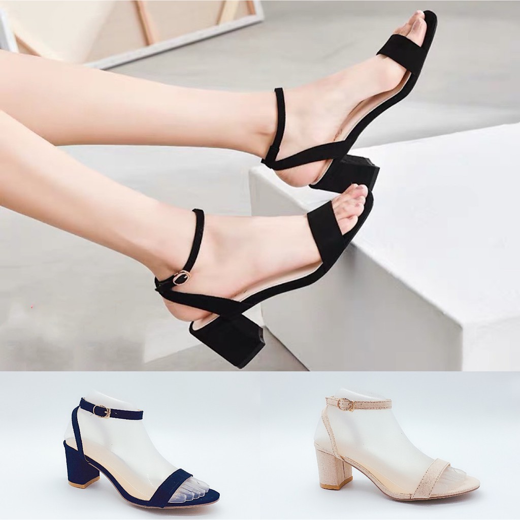 Korean Ankle Strap Block Heel Sandals | Shopee Philippines