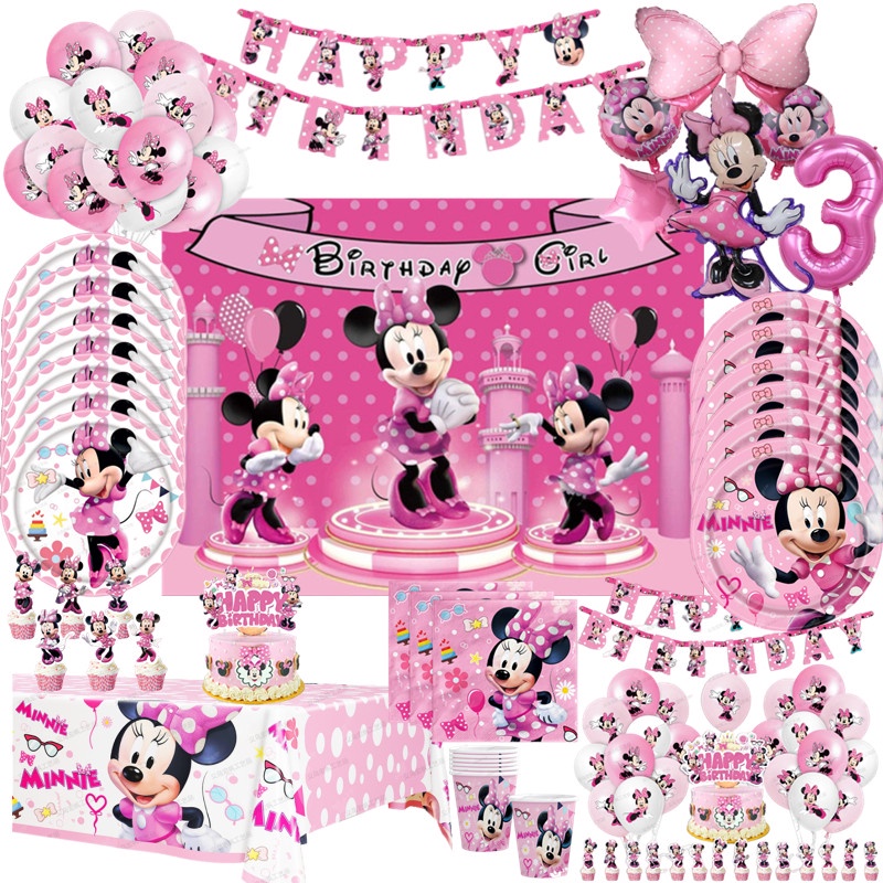 Pink Minnie Mouse Theme Birthday Party Supplies Cup Plate Kids Girl ...