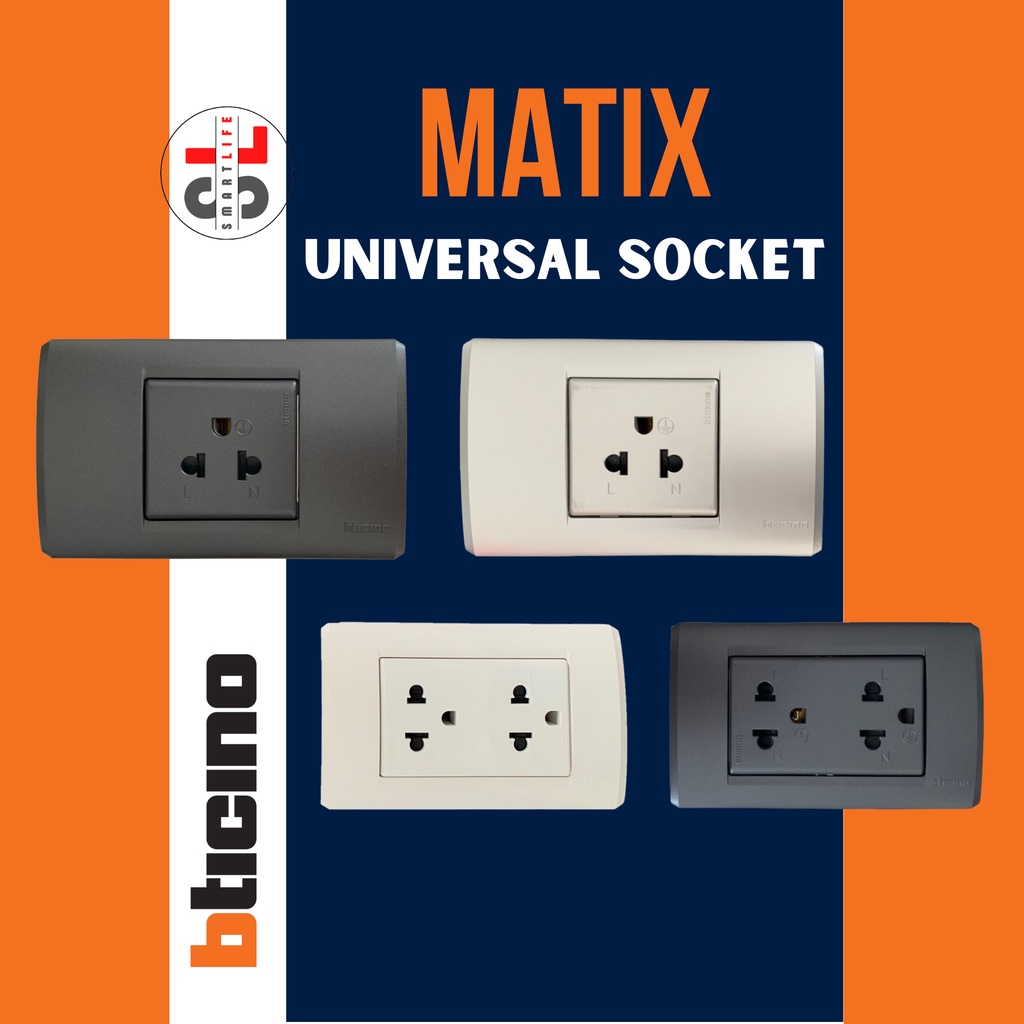 Bticino Matix Simplex/Duplex Universal Socket Outlet Euro-US 16A 250V ...