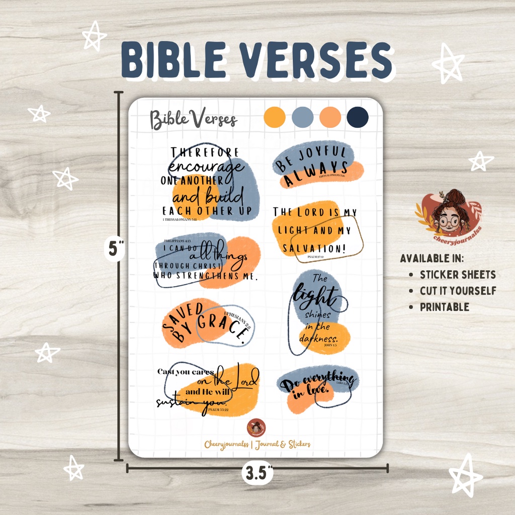 Bible Verses Cute Kiss Cut Sticker Sheet 3.5 x 4.9" for Journal Planner ...