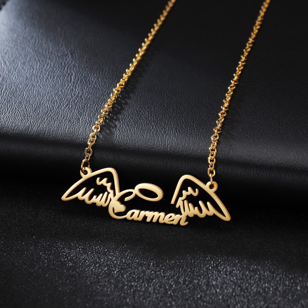 Trendy Custom Name Necklace With Wing Personalized Angel Wings Letter ...