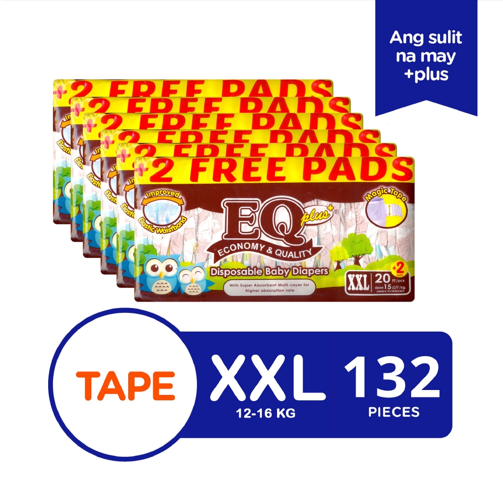 EQ Plus Big Pack XXL 22's x 6 packs (132 pcs) - Tape Baby Diapers ...