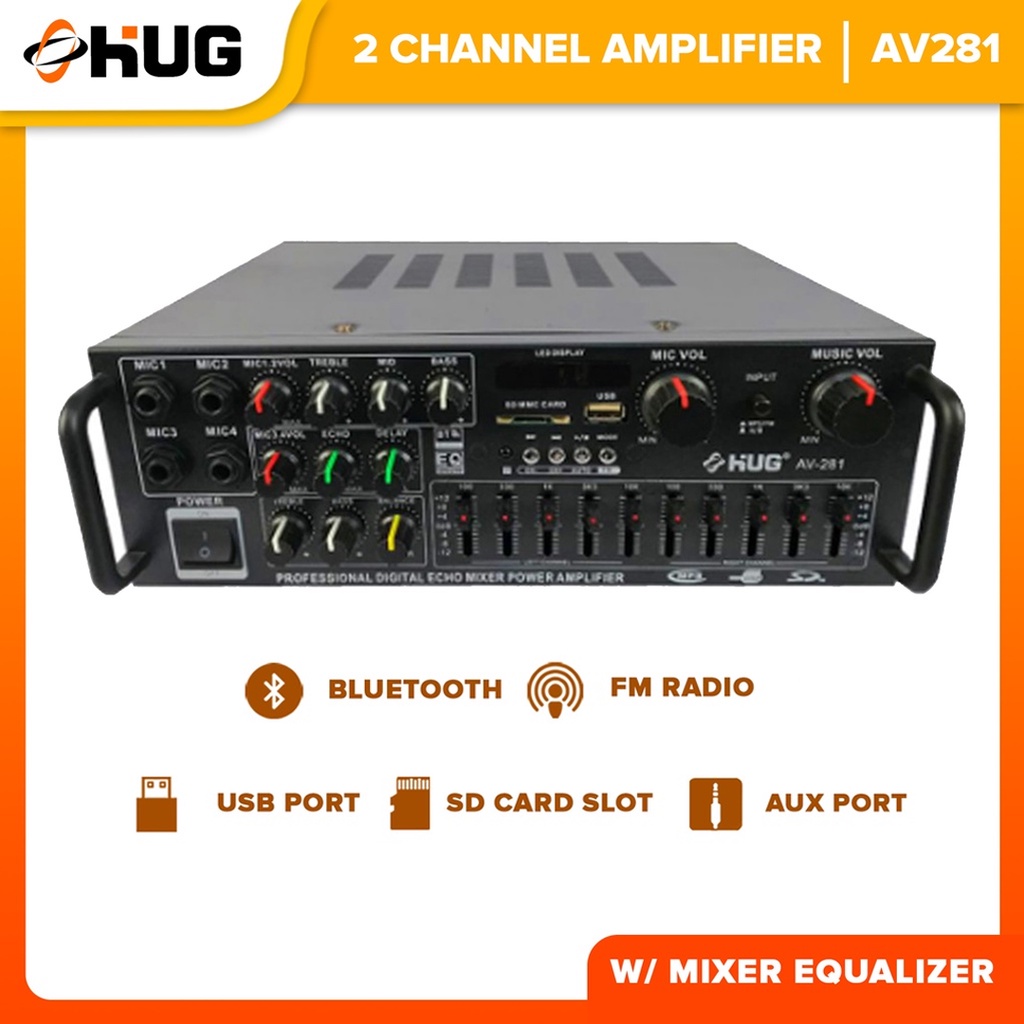 Hug 300 Watts 2 Channel Amplifier With Mixer Equalizer Usb Bluetooth Fm ...