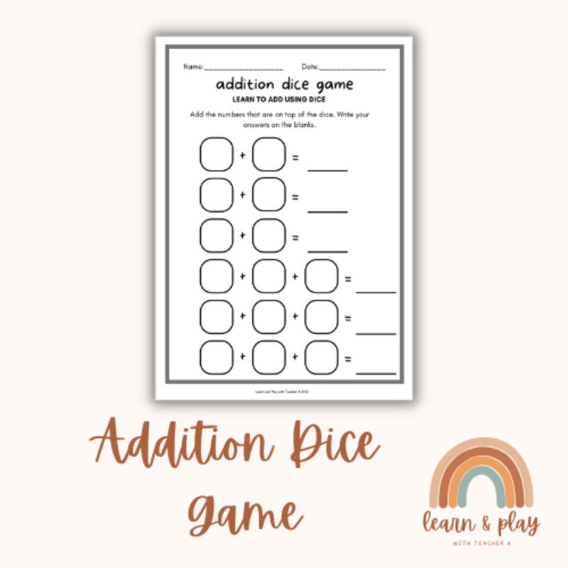 Addition Dice Game Laminated Worksheet | Shopee Philippines