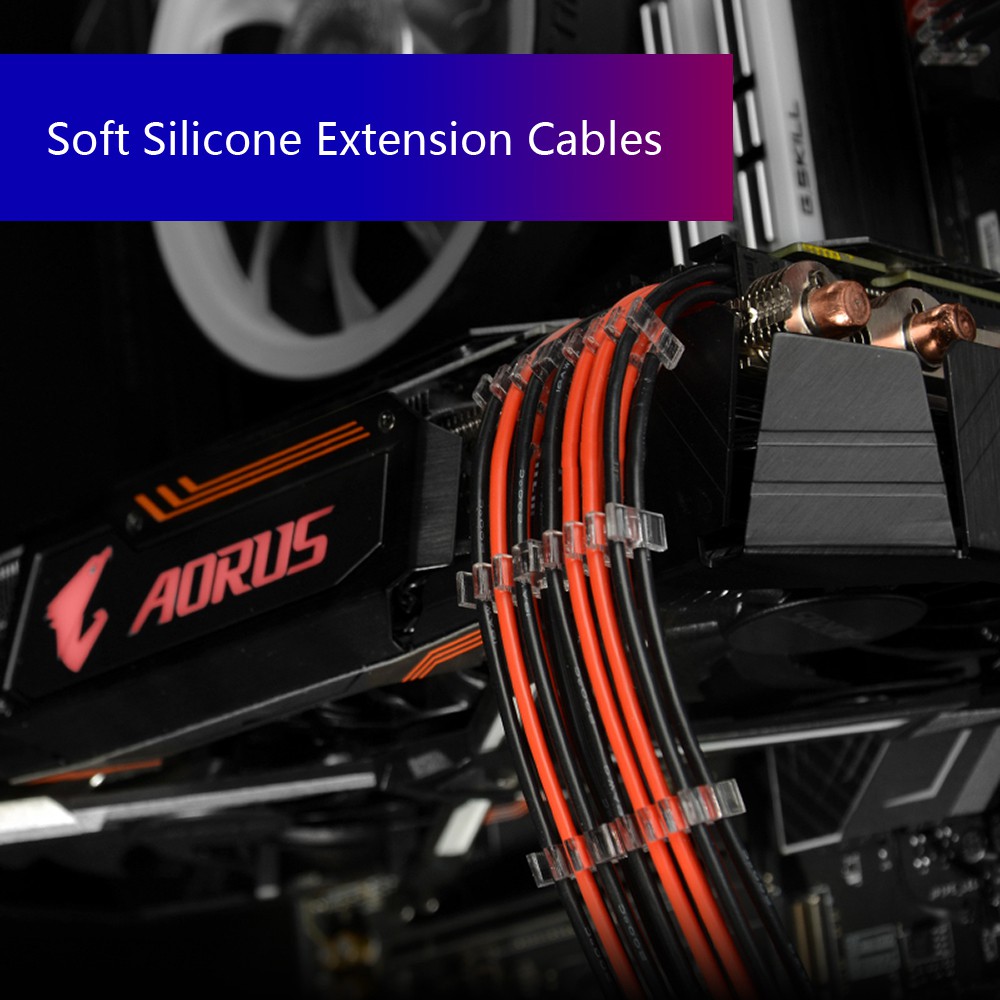 black red 30cm silicone extension cables PC psu atx 24pin gpu cpu 8pin ...