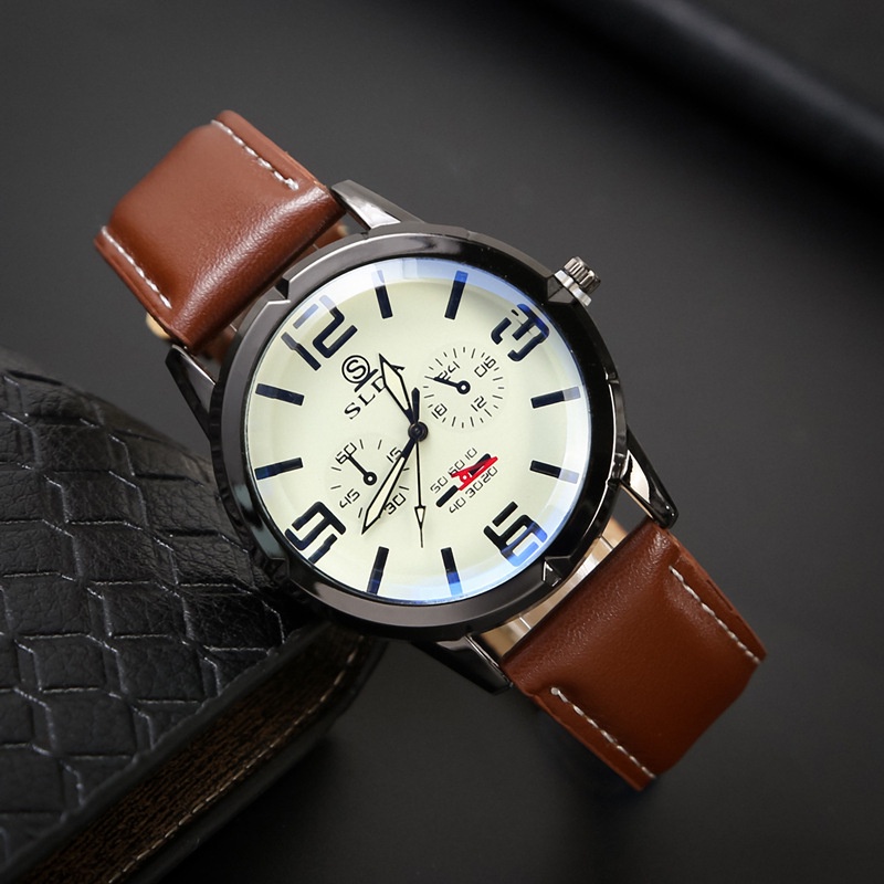 Fashion Men Business Watch Casual Leather Quartz Watches | Shopee ...