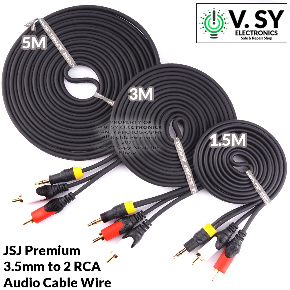 JSJ Premium 1.5M 3M 5M 3.5mm Jack Plug Male to 2 X RCA Stereo AUX Audio ...