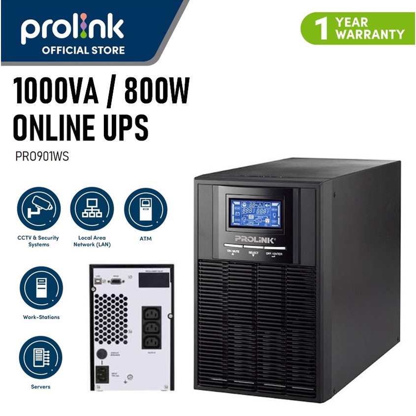 Prolink Online UPS PRO901WS 1000VA 800 Watt Uninterruptible Power ...