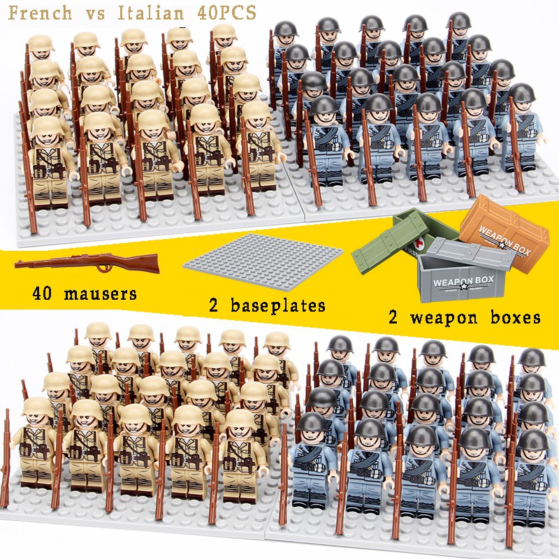 Lego Military Building Blocks WWII Soldiers Mini Figures French Italian ...