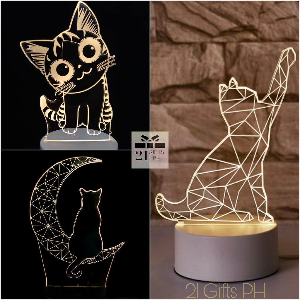 Animal Light Cat / Cats 3D Acrylic LED Lamp Night Desk Room Lamp Cat ...